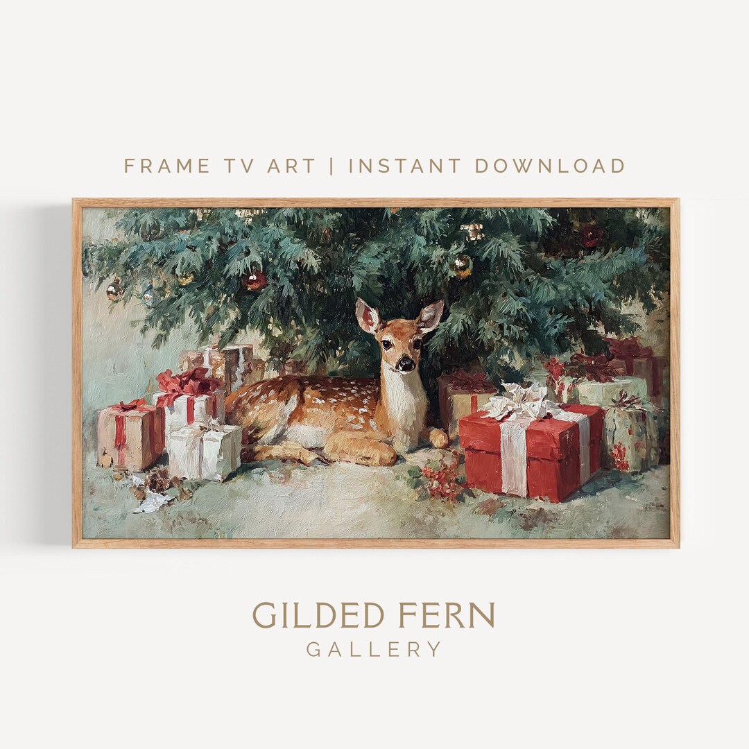 Fawn Christmas Tree Frame TV Art, Woodland Wildlife (4K Digital ...