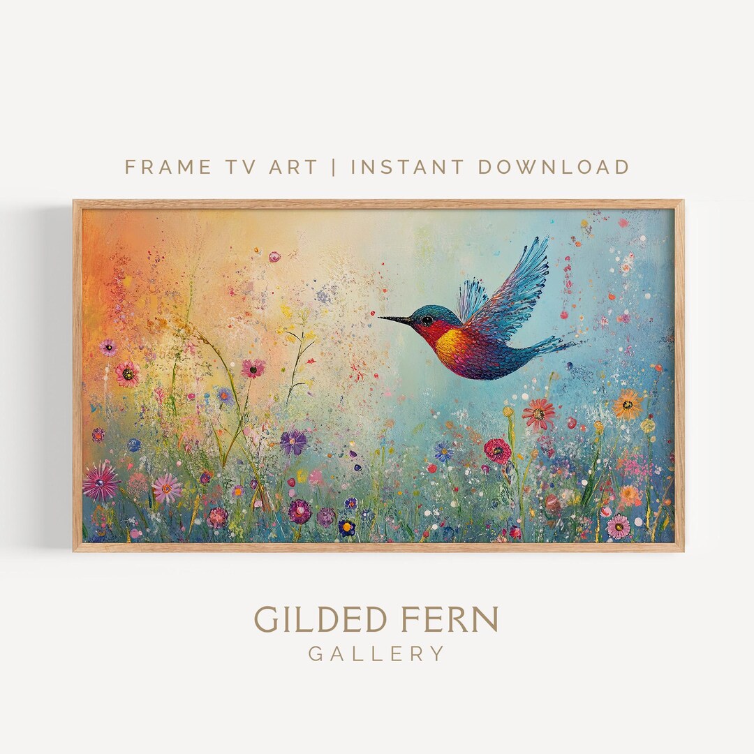 Hummingbird Frame TV Art: Wildflower Meadow Painting (digital Download ...