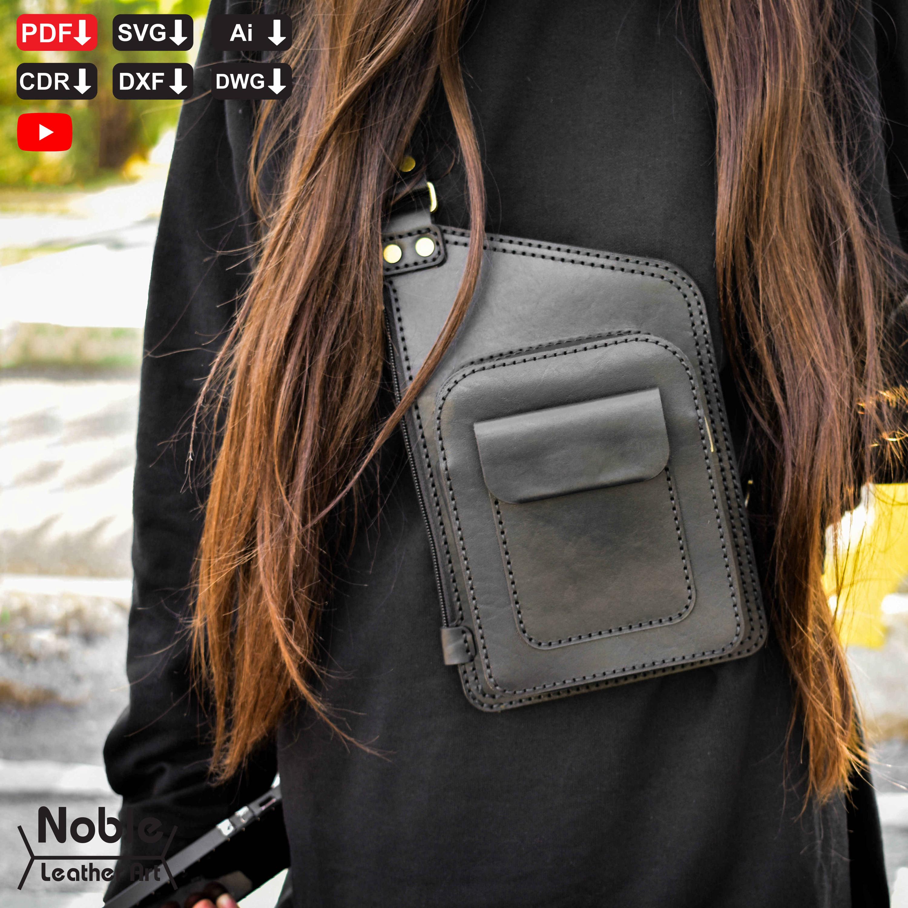 Small Leather Sling Bag Pattern, Unisex Backpack Template, DIY Leather ...