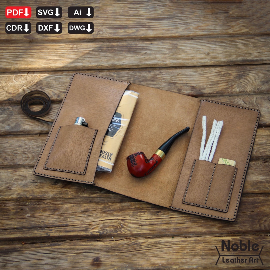 Leather Pipe & Tobacco Pouch Pattern, Roll-up Pipe Case Template, DIY ...
