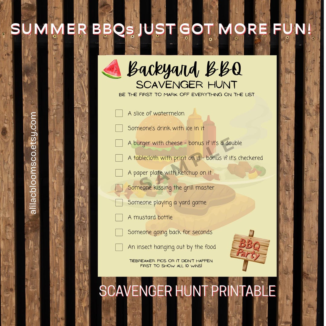 Backyard BBQ Scavenger Hunt Printable Game, Instant Download Outdoor ...