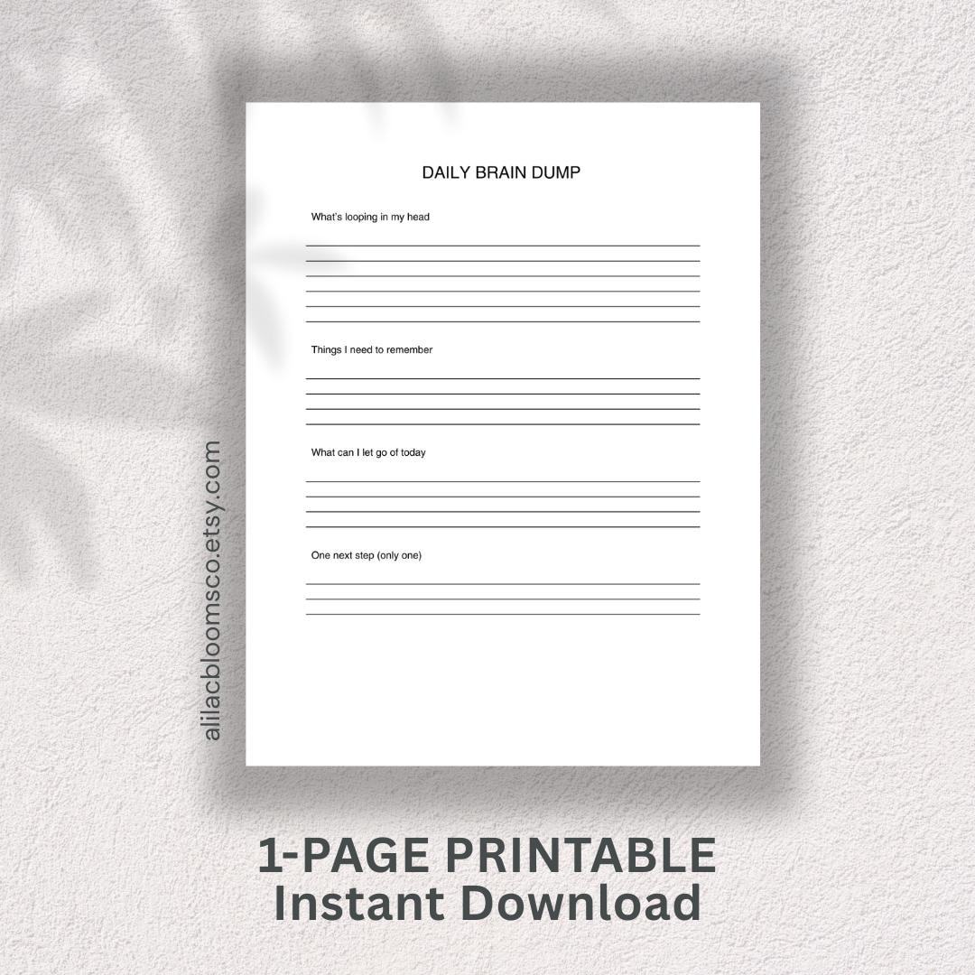 Daily Brain Dump Printable | A Simple 1-page Worksheet for Mental ...