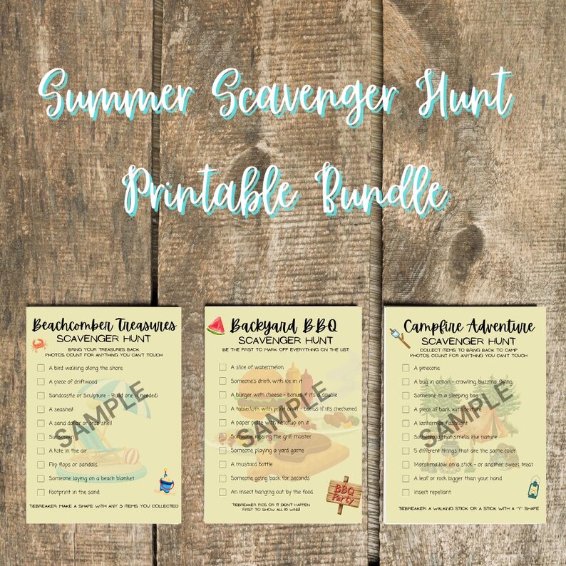 Summer Scavenger Hunt Bundle, Camping, Beach, BBQ Printables, Outdoor ...