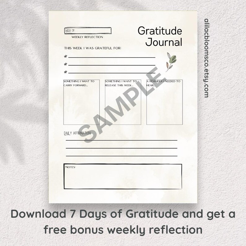7 Day Gratitude Journal Printable | Digital Download | Daily Reflection ...