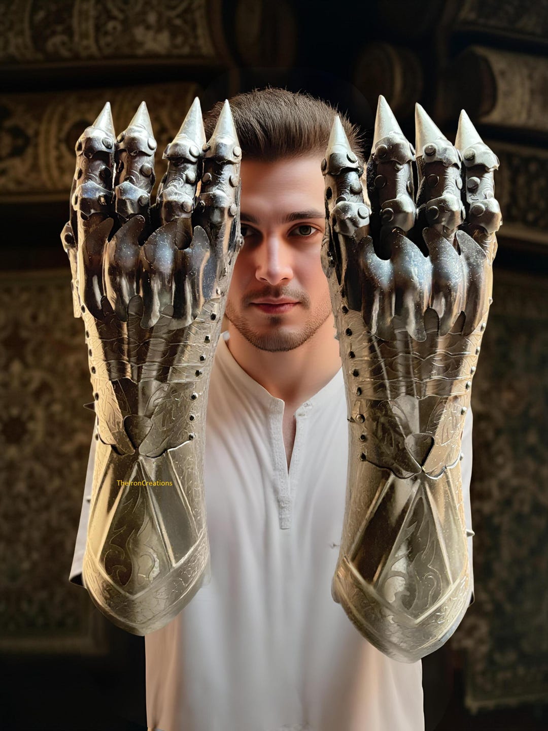 Etched Medieval Armor Gauntlets – Blackened Steel, Cosplay Gloves ...