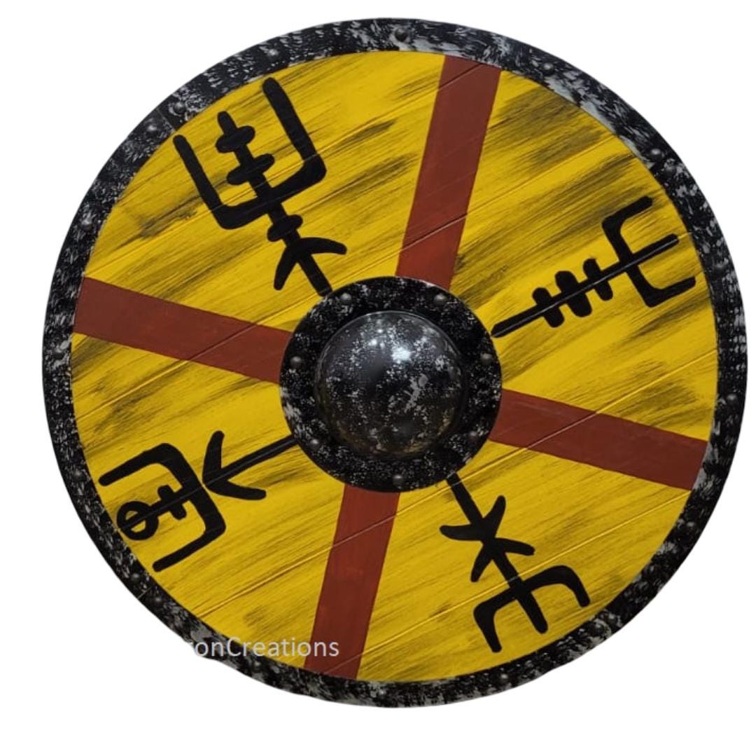 Viking Shield Medieval Wooden Decorative Shield Yellow and Brown Shield ...