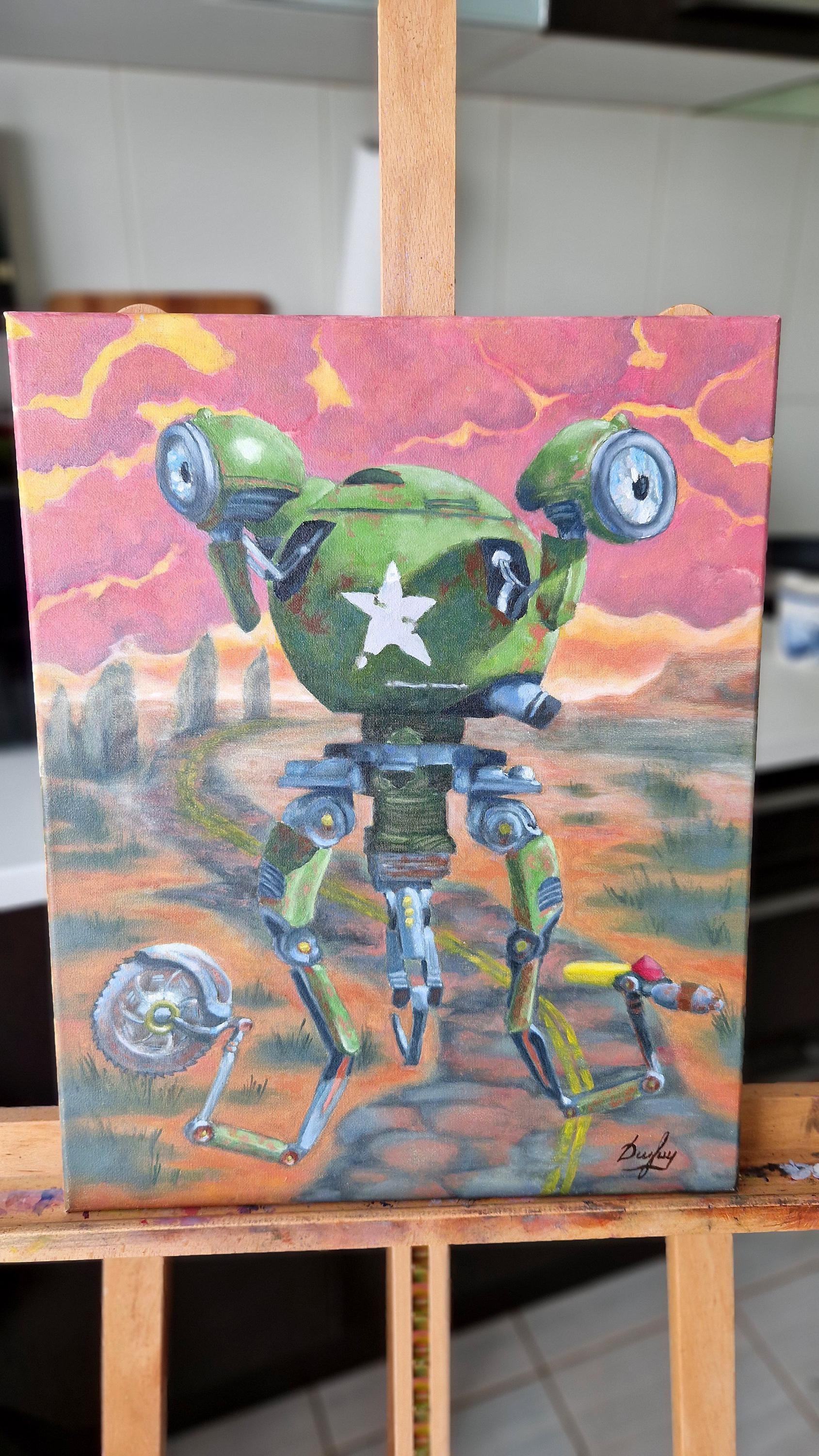 Fallout 76 Mister Gutsy Robot- Whimsical Sci-fi Oil on Canvas Painting ...
