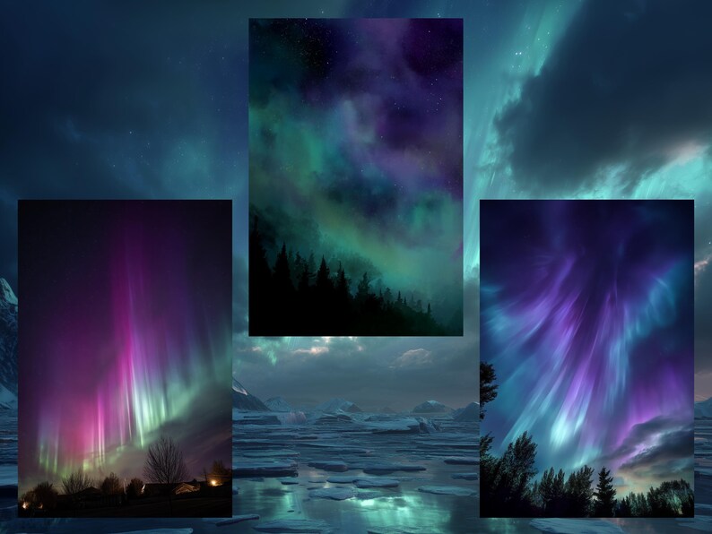 Aurora Borealis Digital Paper – 15 Northern Lights PNG Textures ...