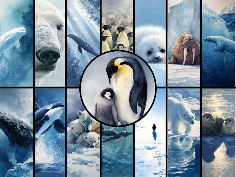 Watercolor Arctic Animals Digital Paper: Winter Wildlife Illustrations ...