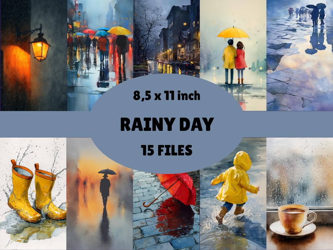 Rainy Day Digital Paper Bundle – 15 Cozy Rain-themed Illustrations ...
