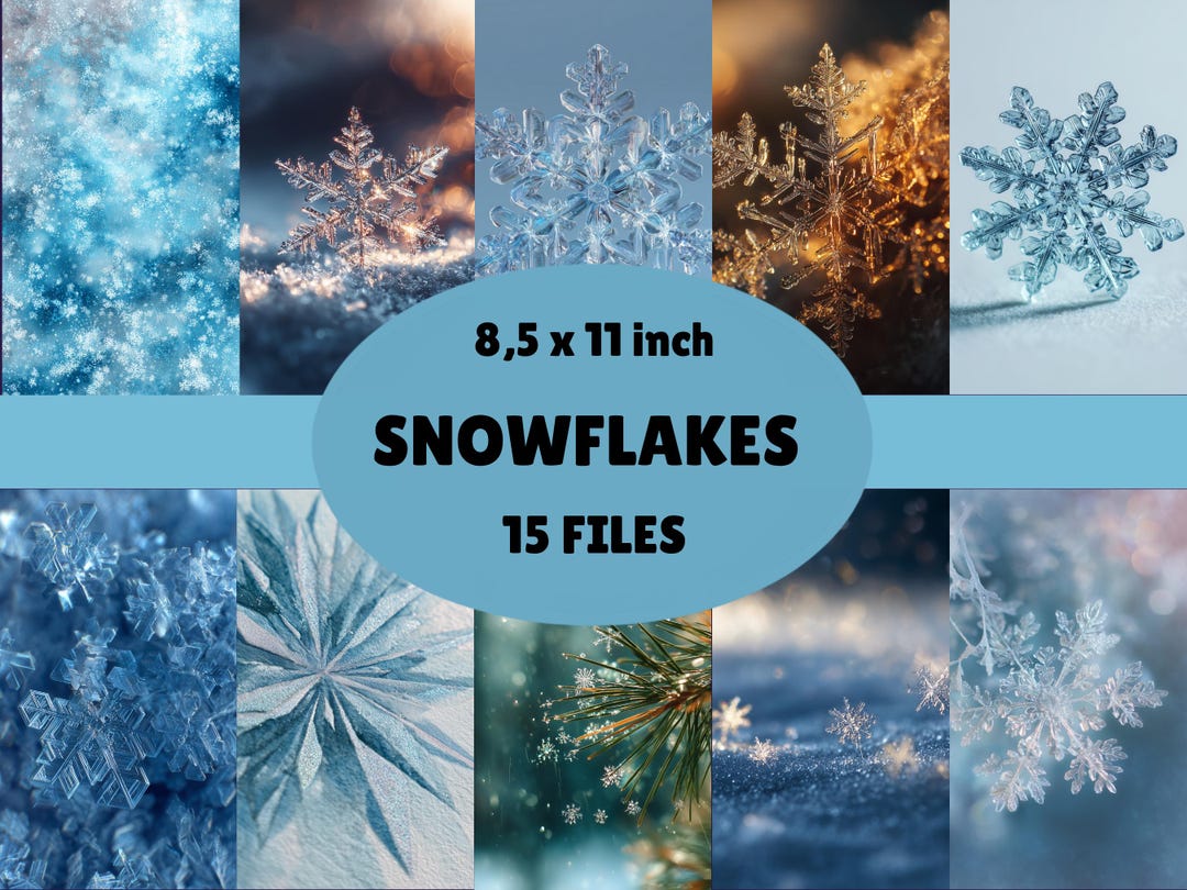 Snowflake Macro Illustrations – 15 Winter PNG Digital Paper (8.5x11 ...