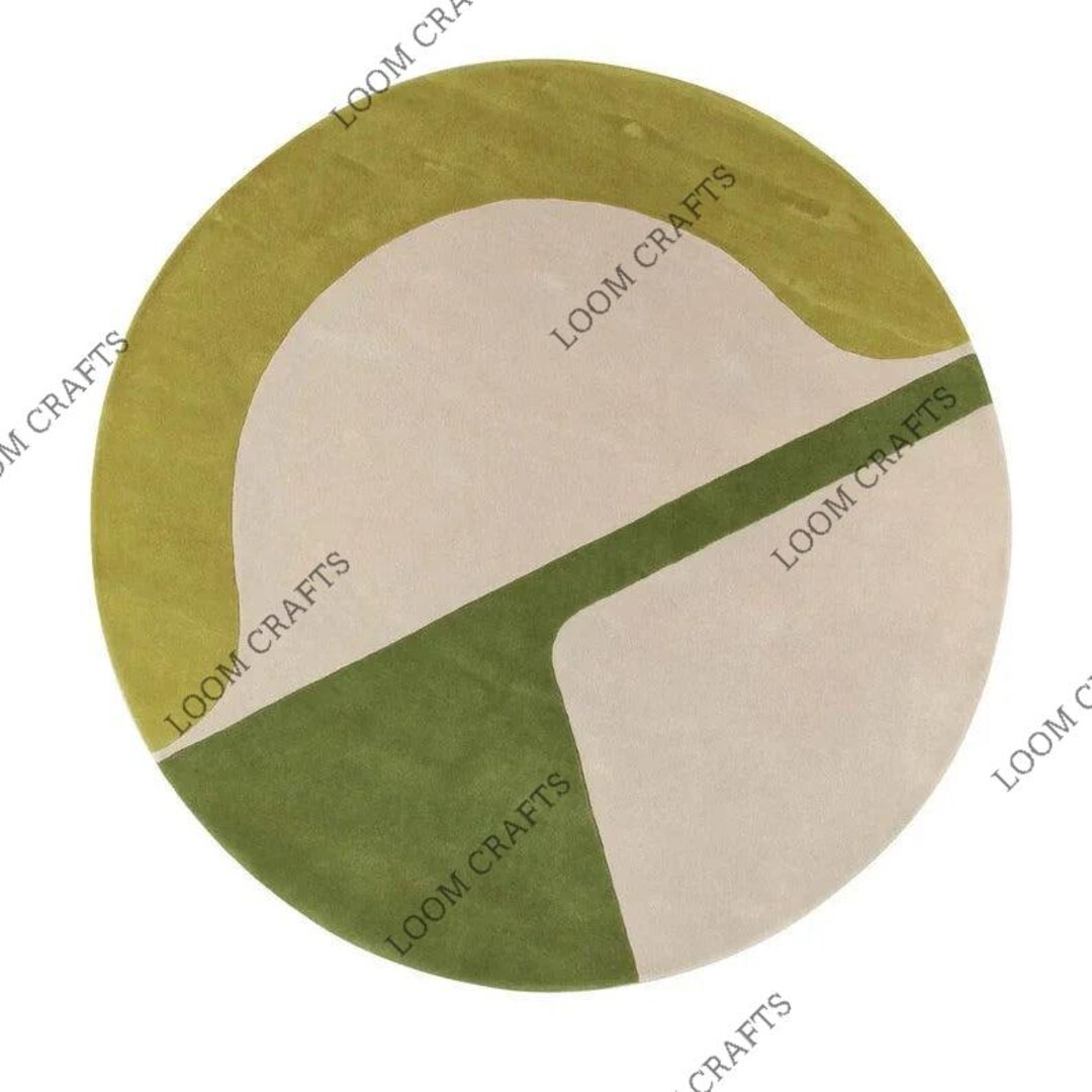Minimalist Green Round Rug | Hand Tufted Wool Area Rug | Modern ...