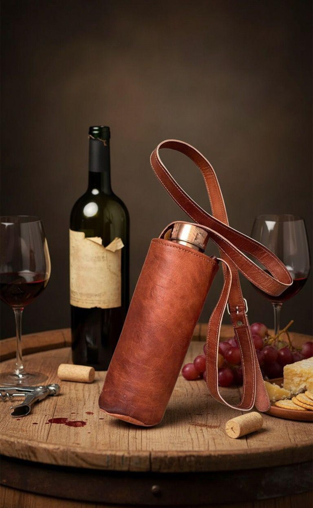 Leather Bottle Carrier / Wine and Whiskey Gift / Hygge Wine Pouch With ...