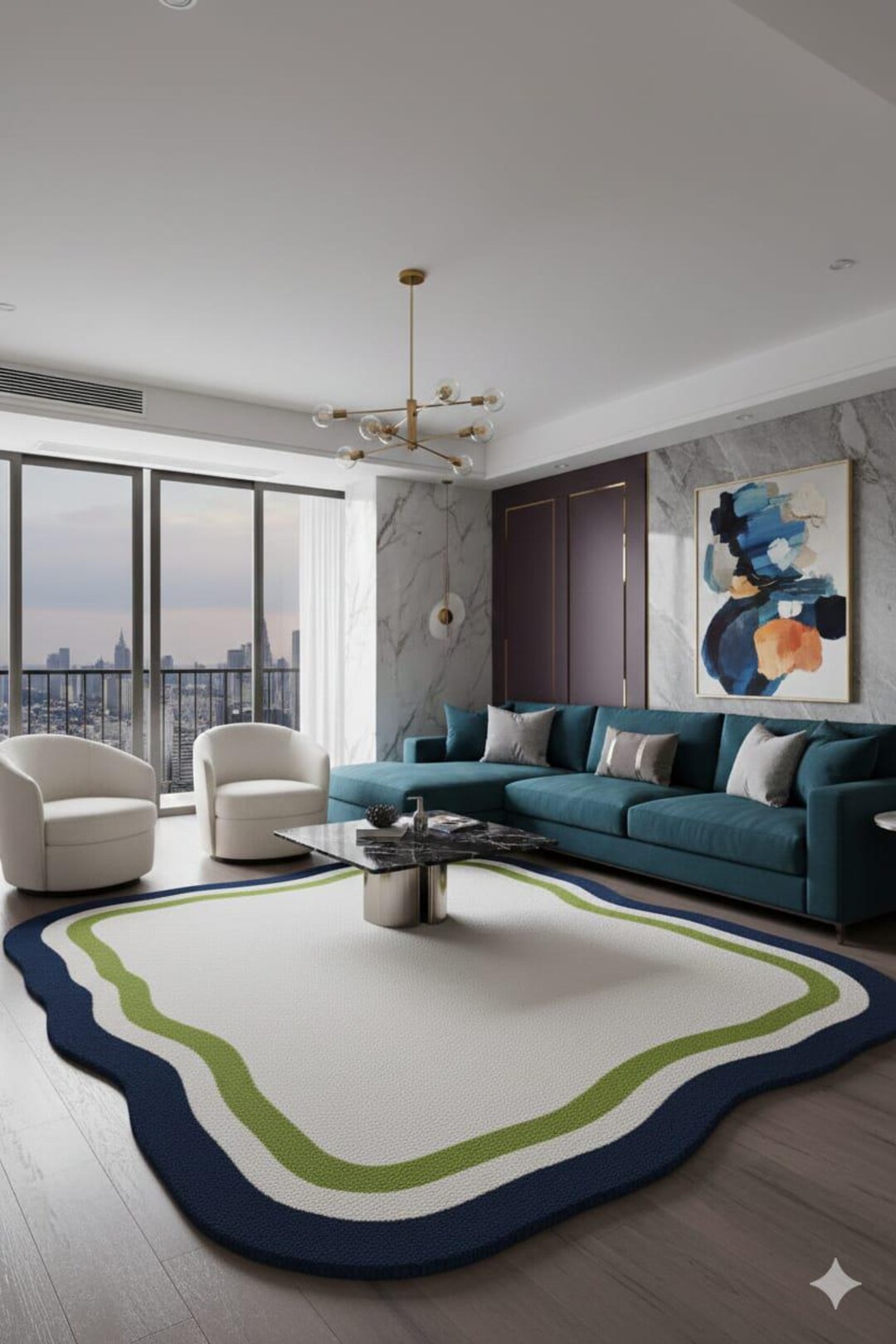 Modern Abstract Area Rug, Organic Shape Rug, Contemporary Living Room ...