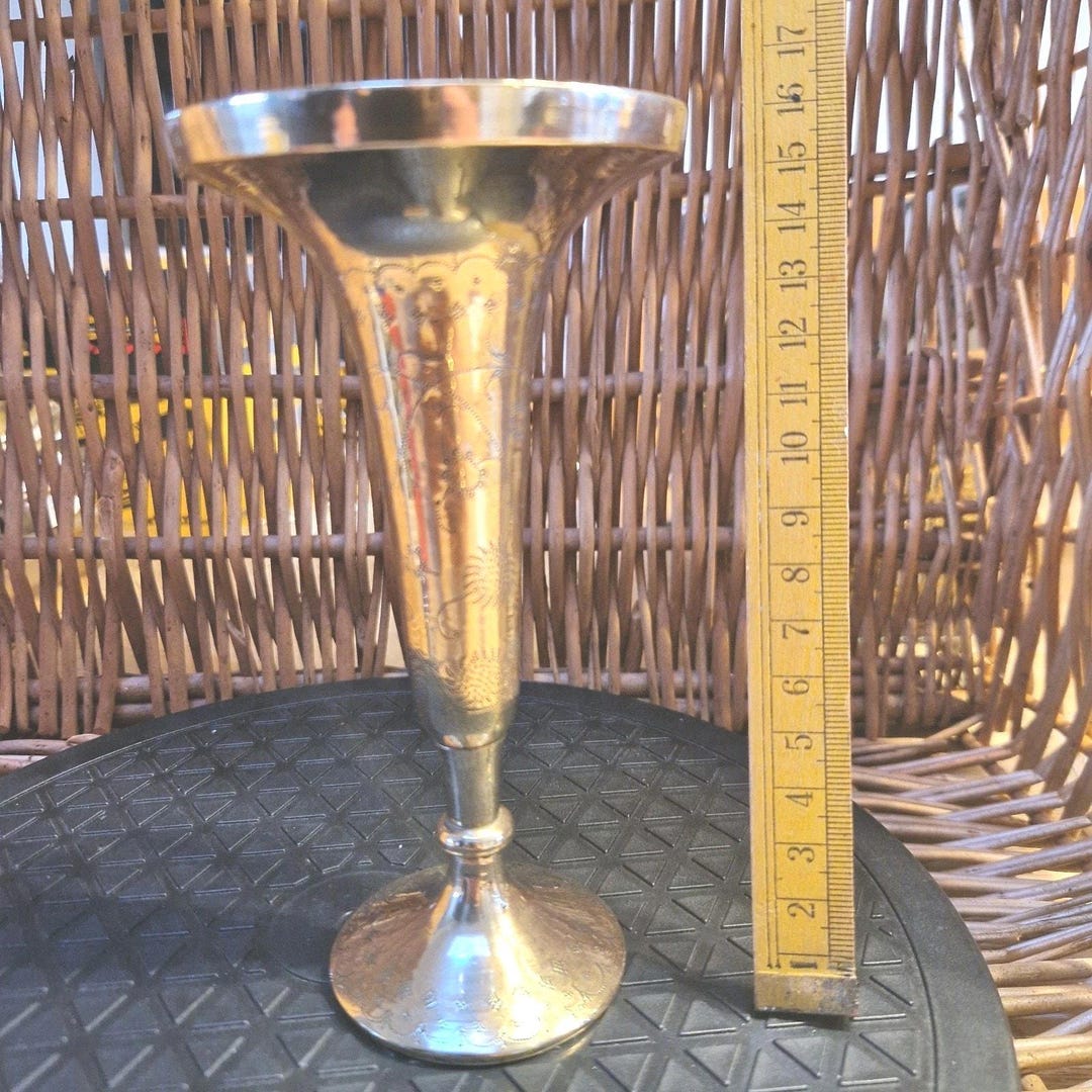 Vintage Engraved Brass Trumpet Vase, Made in British India - Etsy