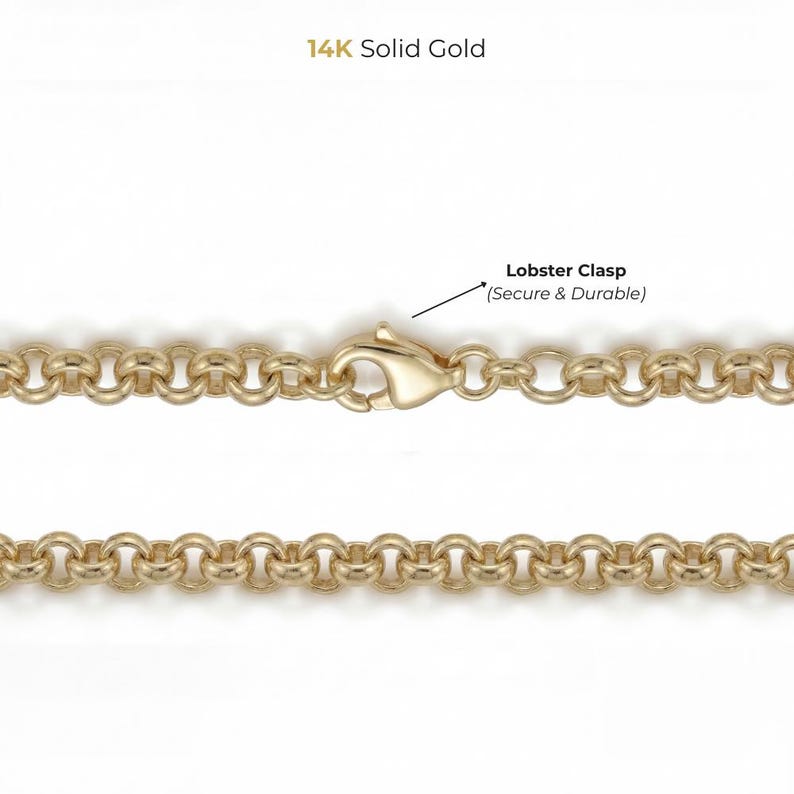 14K Solid Gold Rolo Chain Bracelet - Real Gold, Men & Women, Unisex ...