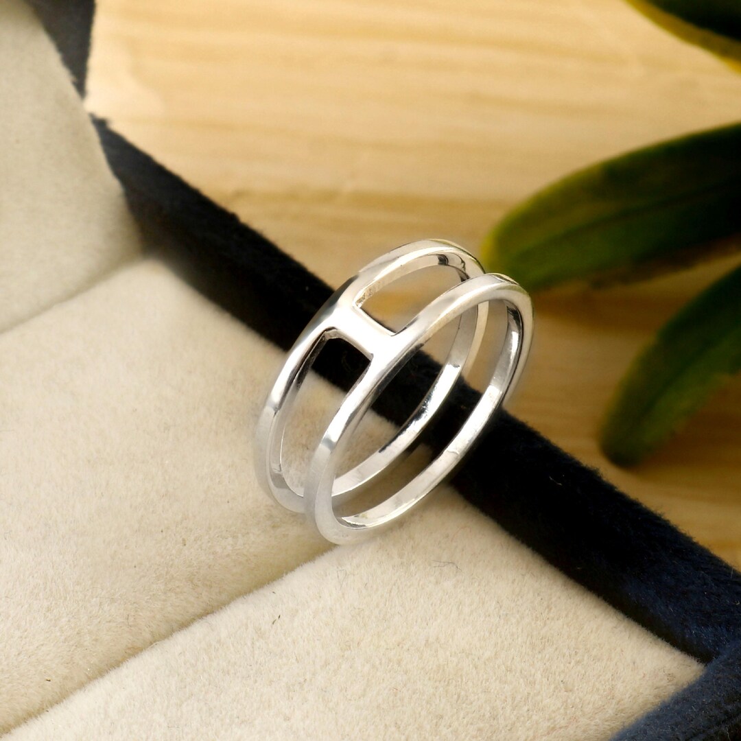 Minimalist Sterling Silver Double Band Ring: Modern Stacking Jewelry - Etsy