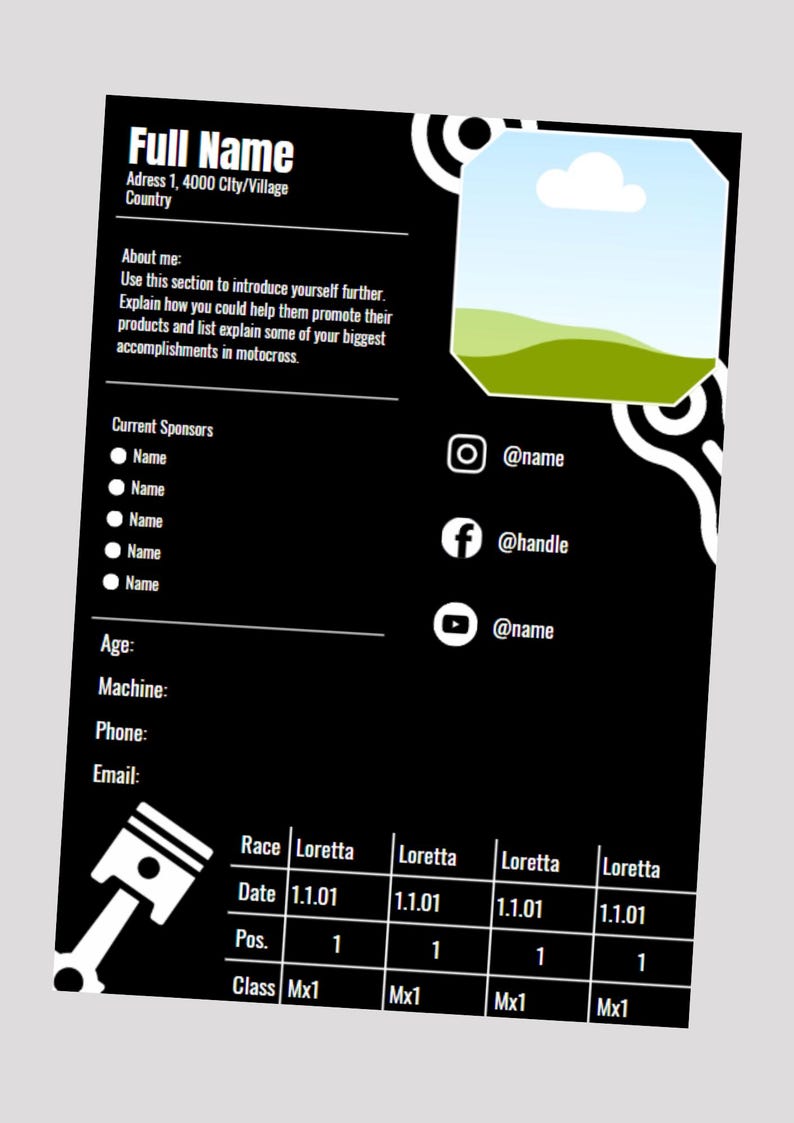 Motocross Rider Resume Template | Motocross CV | Editable Racing Resume ...