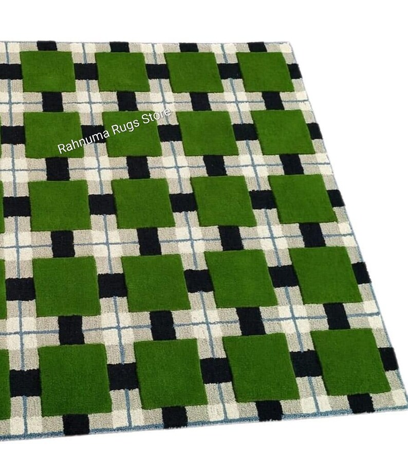 Green Checkered Hand Tufted Area Rug Stylish Green and Neutral Tufted ...