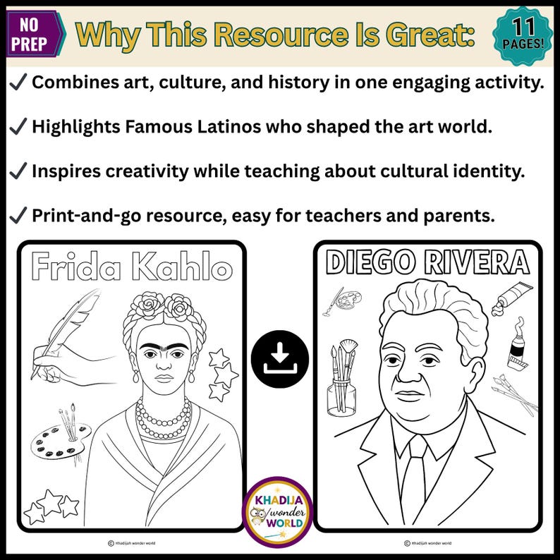Frida Kahlo & Diego Rivera Coloring Pages - Hispanic Heritage Month ...