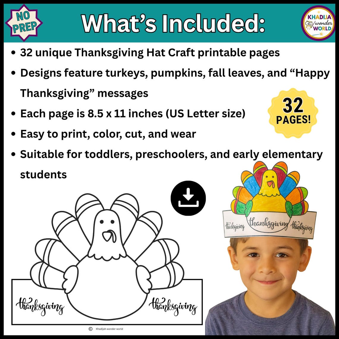 Thanksgiving Turkey Headband Craft: Coloring Pages (PDF Pattern) - Etsy