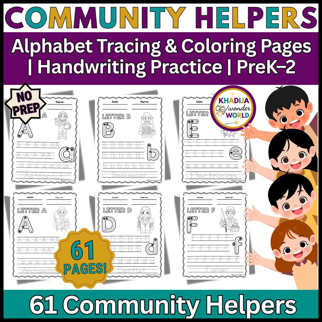 Community Helpers Alphabet Tracing Worksheets: Coloring Pages (digital ...
