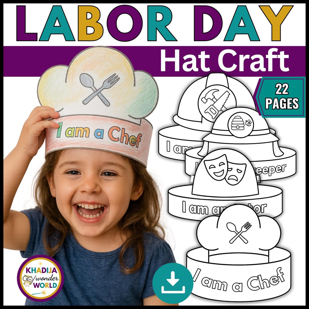 Labor Day Paper Hat Craft, Community Helpers Coloring Hats Craftivity ...
