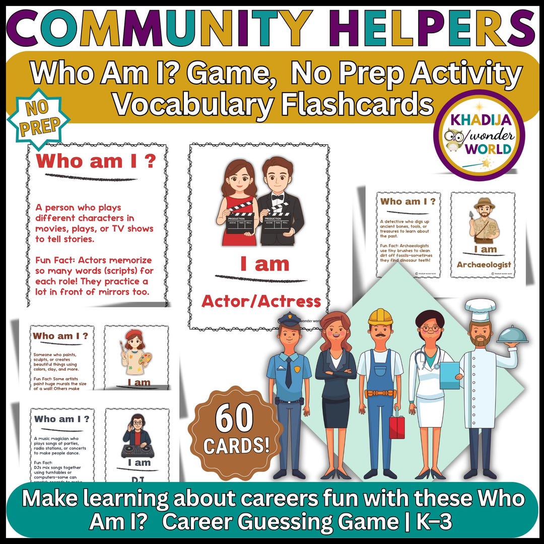 Community Helpers Job Flashcards, Who Am I? Career Guessing Game, K 1 2 ...