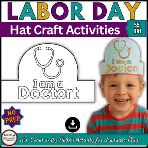 Labor Day Community Helpers Hat Coloring Craft Activity for Dramatic ...