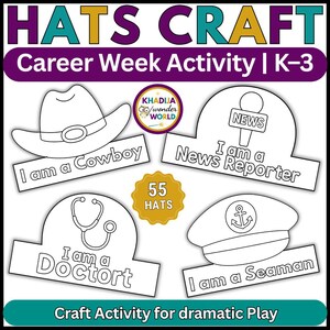 Community Helpers Hat Craft, 55 Printable Coloring Hats for Career Week ...