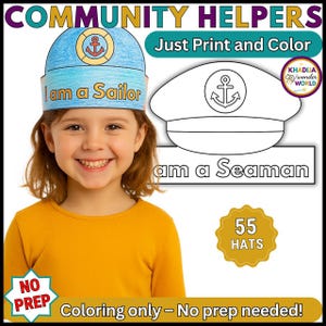 Community Helpers Hat Craft, 55 Printable Coloring Hats for Career Week ...