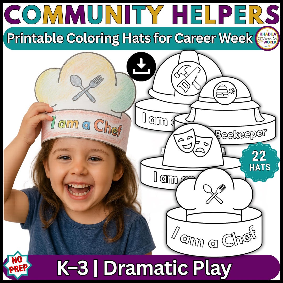 Community Helpers Paper Hats: Career Day Craftivity (printable PDF ...
