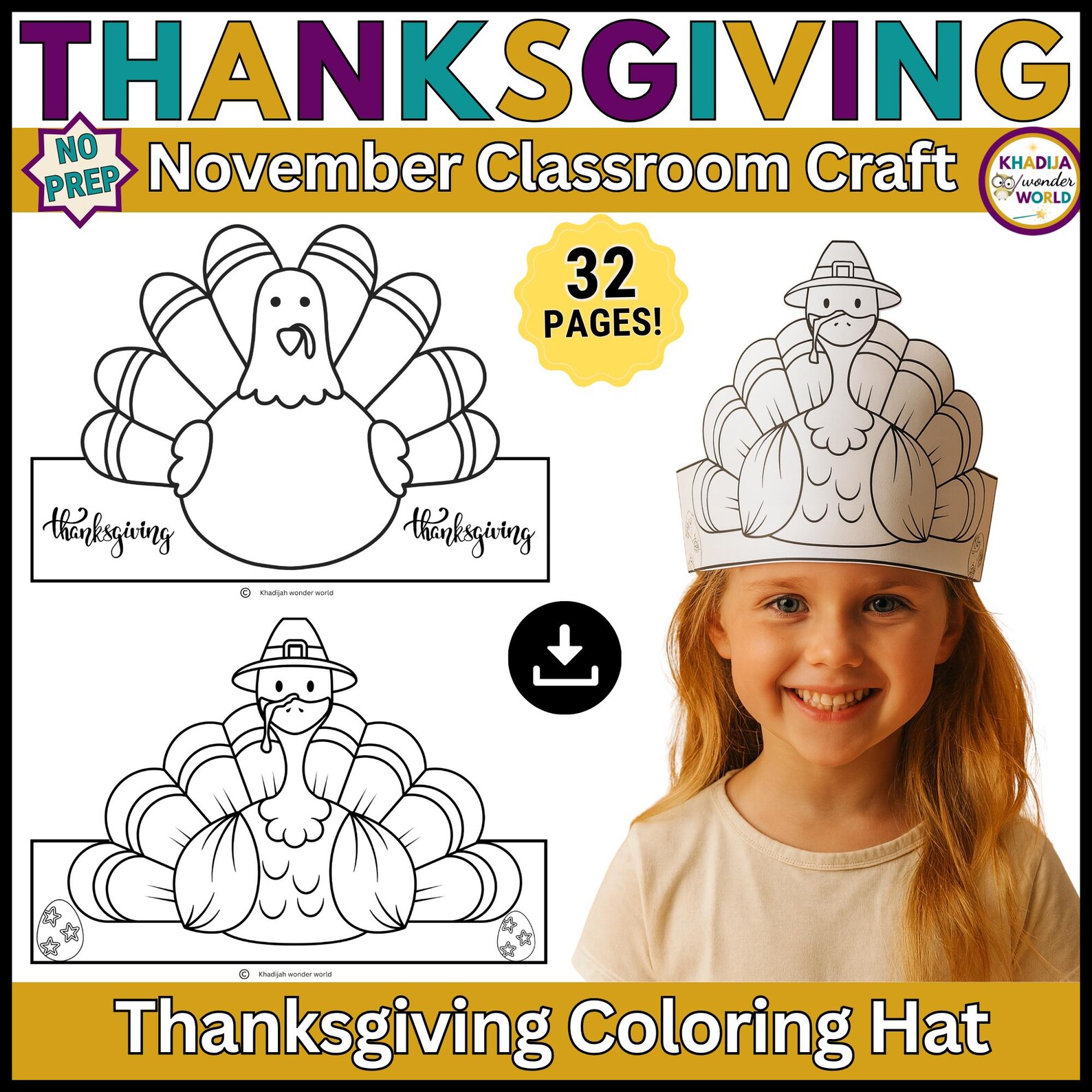 Thanksgiving Turkey Headband Craft: Coloring Pages (PDF Pattern) - Etsy