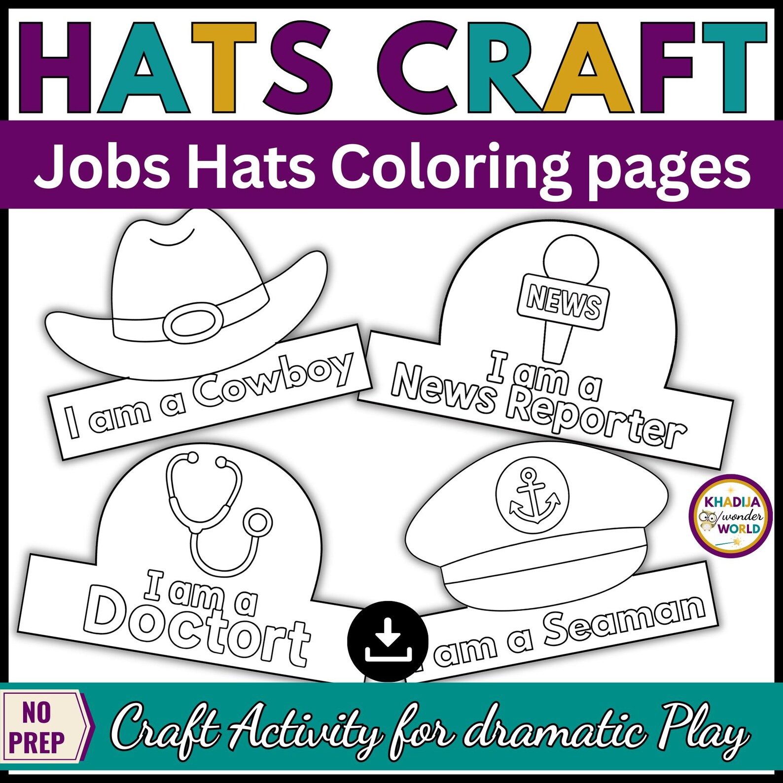 Labor Day Community Helpers Hat Coloring Craft Activity for Dramatic ...