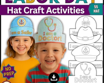 Labor Day Community Helpers Hat Coloring Craft Activity for Dramatic ...