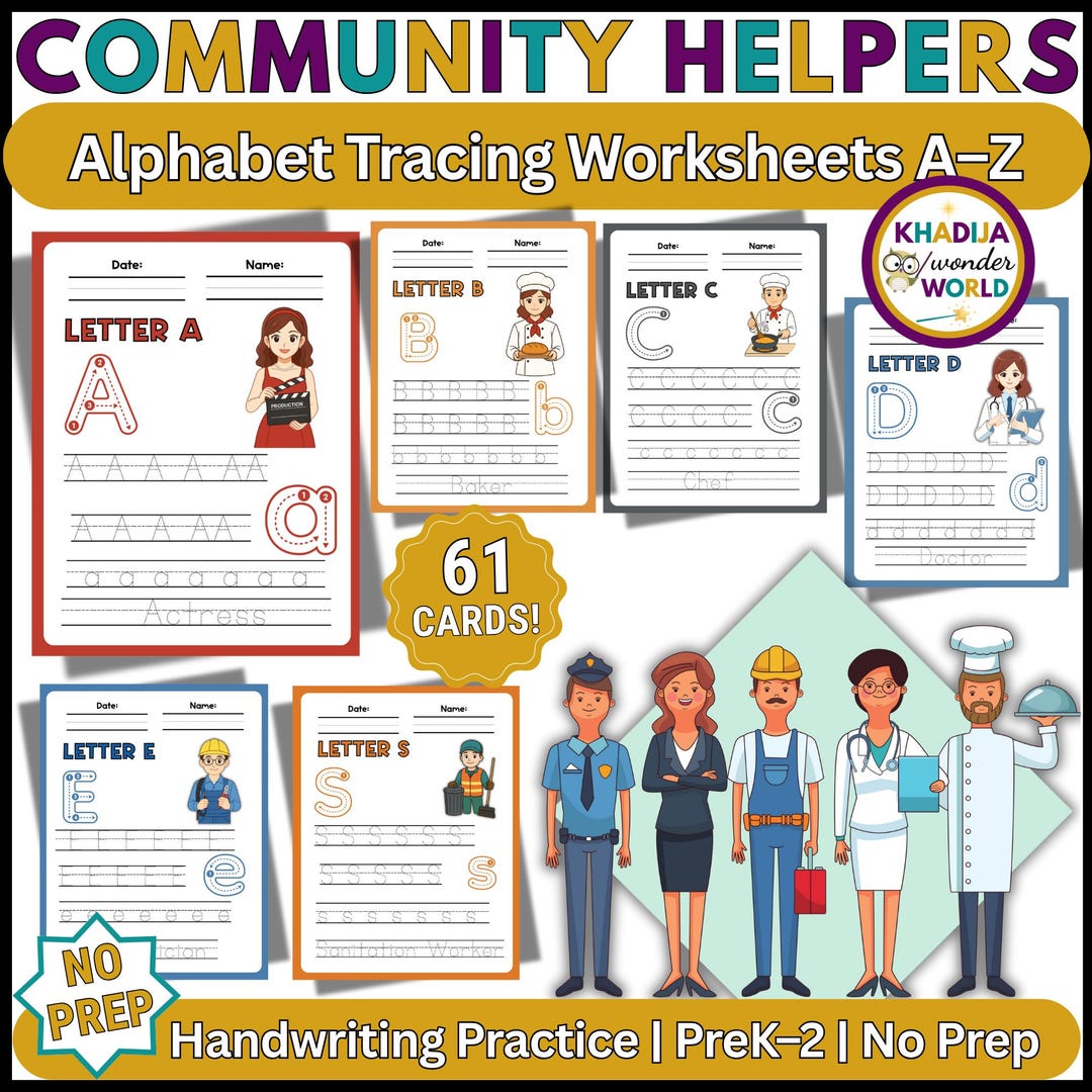 Community Helpers Alphabet Tracing Worksheets: Labor Day Activity ...