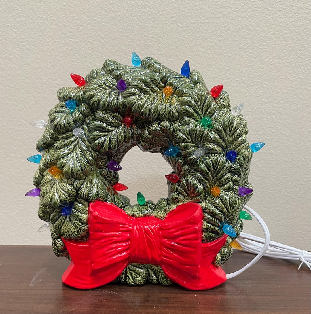 Green Ceramic Christmas Wreath With Led Light - Etsy