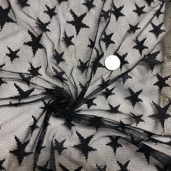 Black stars lace stretch fabric by the yard | Etsy