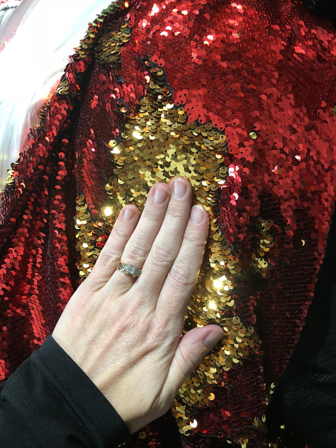 Red/gold Color Changing Sequin Mermaid Reverse Flip Stretch Fabric by ...