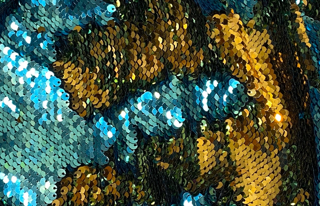 Turquoise and Gold Color Changing Sequin Sequence Two Tone Mermaid ...