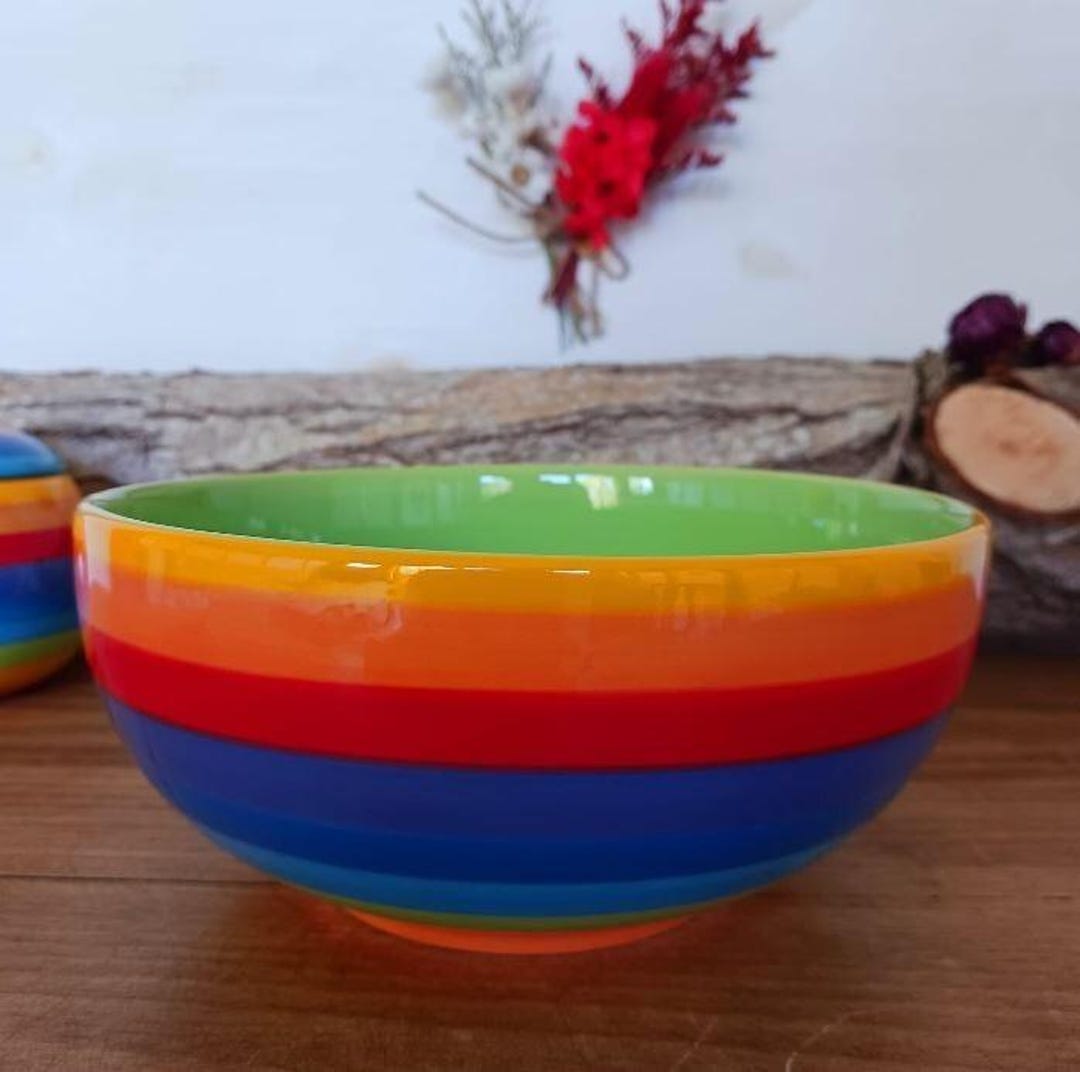 Rainbow Stripe Ceramic Bowl – Handmade Happiness - Etsy
