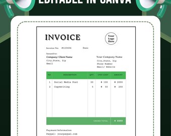 Editable Invoice Template Digital | Simple Canva Design for Busy Moms ...