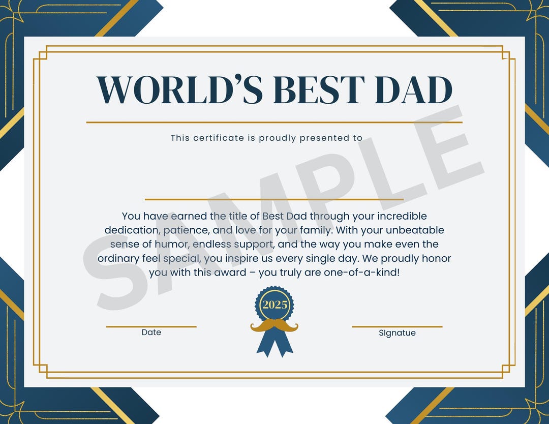 Printable Father's Day Certificate | Best Dad Award | Funny & Cute Gift ...