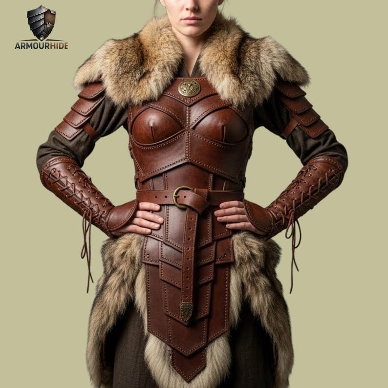 Women's Medieval Leather Armor Outfit - Norse Style Armor Costume ...