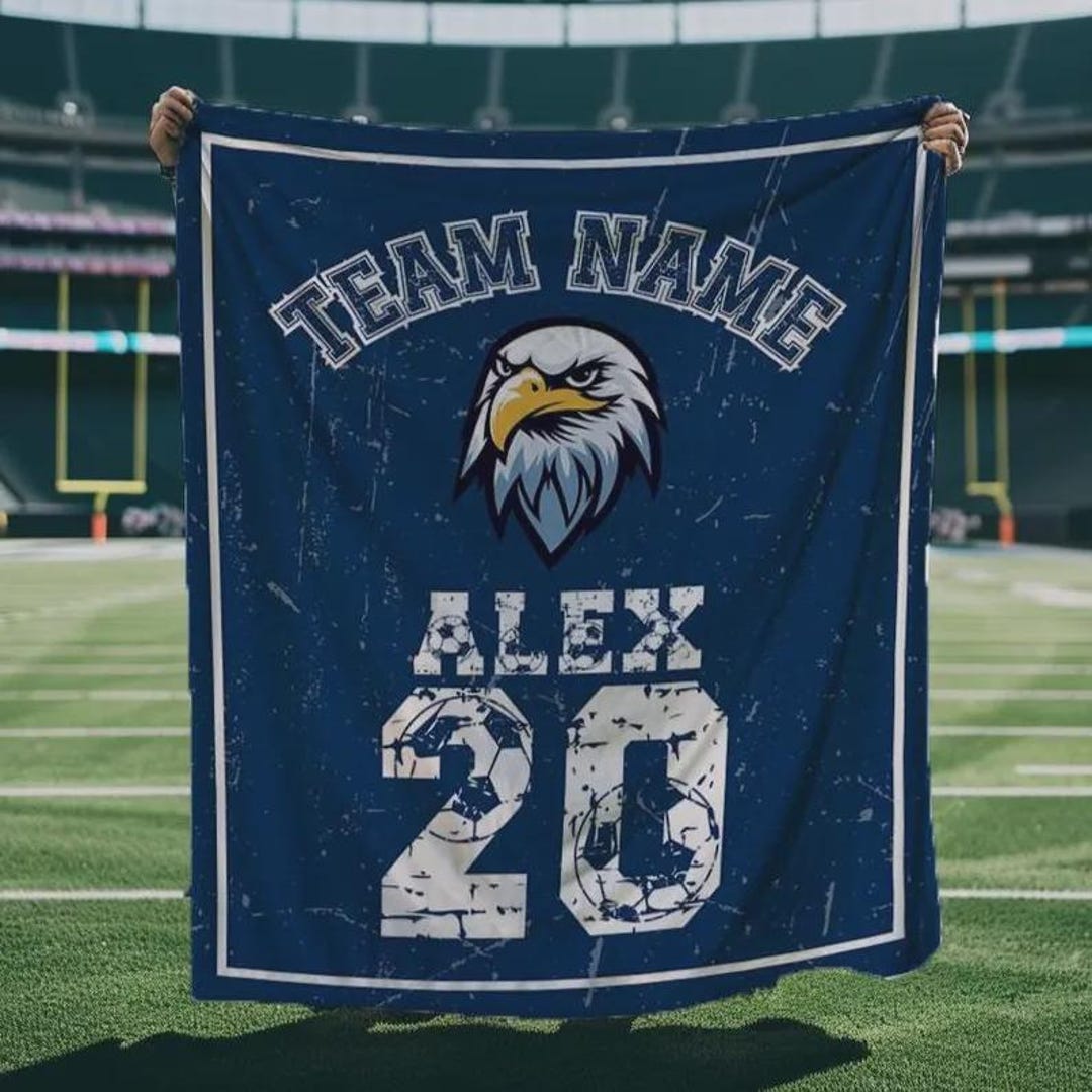 Custom Team Logo Blanket With Name & Number – Sports Lover Gift, Soccer ...