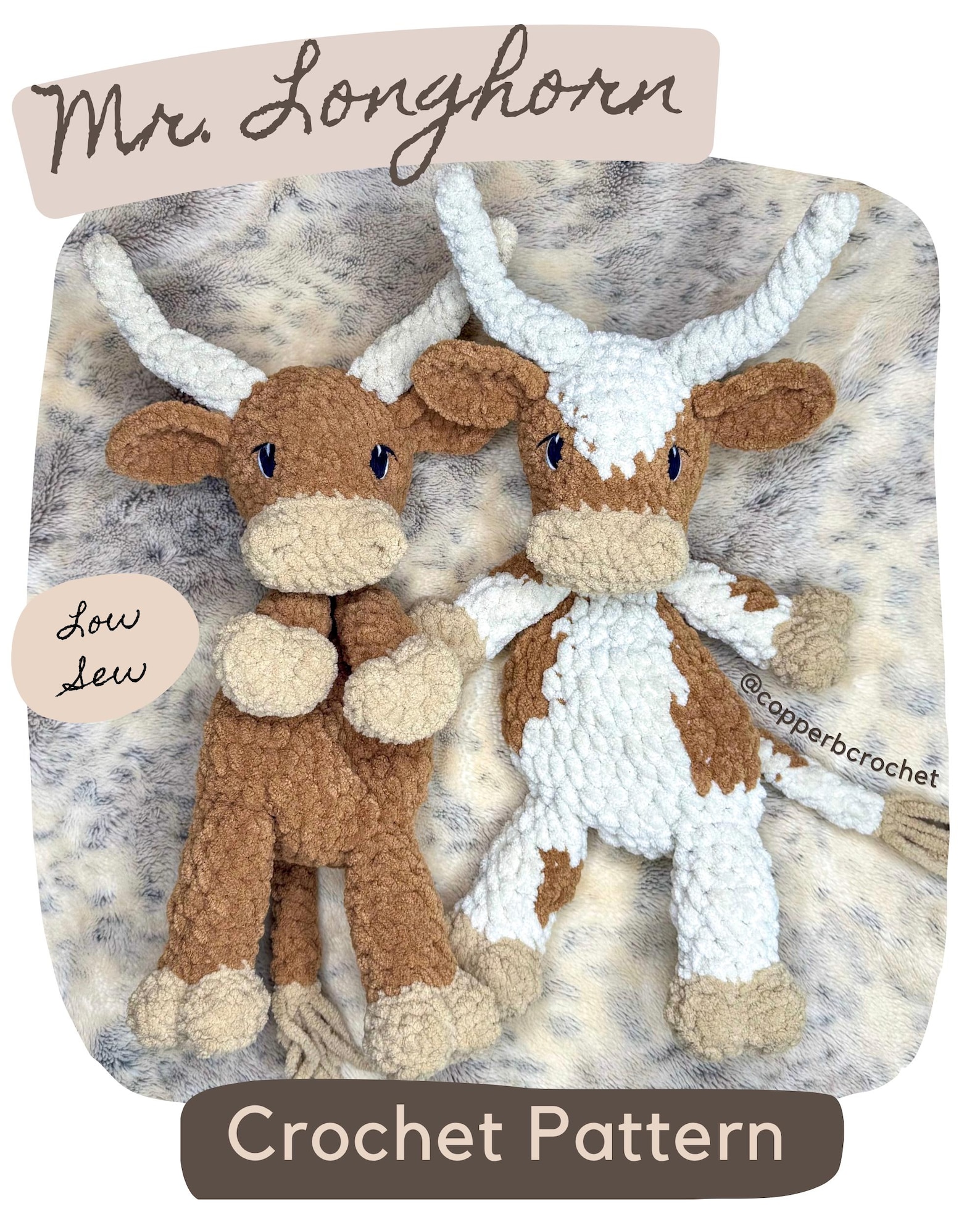 Mr. Longhorn Crochet Pattern | Low Sew Amigurumi | Farm Animal Crochet ...