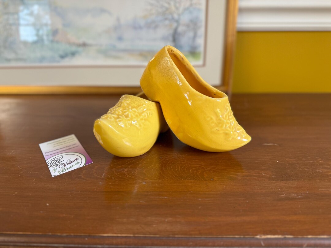 Vintage Ceramic Dutch Shoe Planters. Yellow Clogs Pair. Vintage Small ...