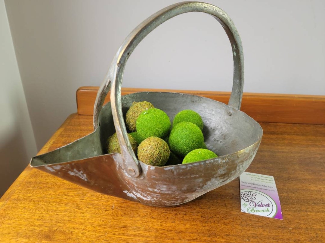 Antique Metal Bucket / Pail With Brass Handle. Primitive Vintage Basket ...