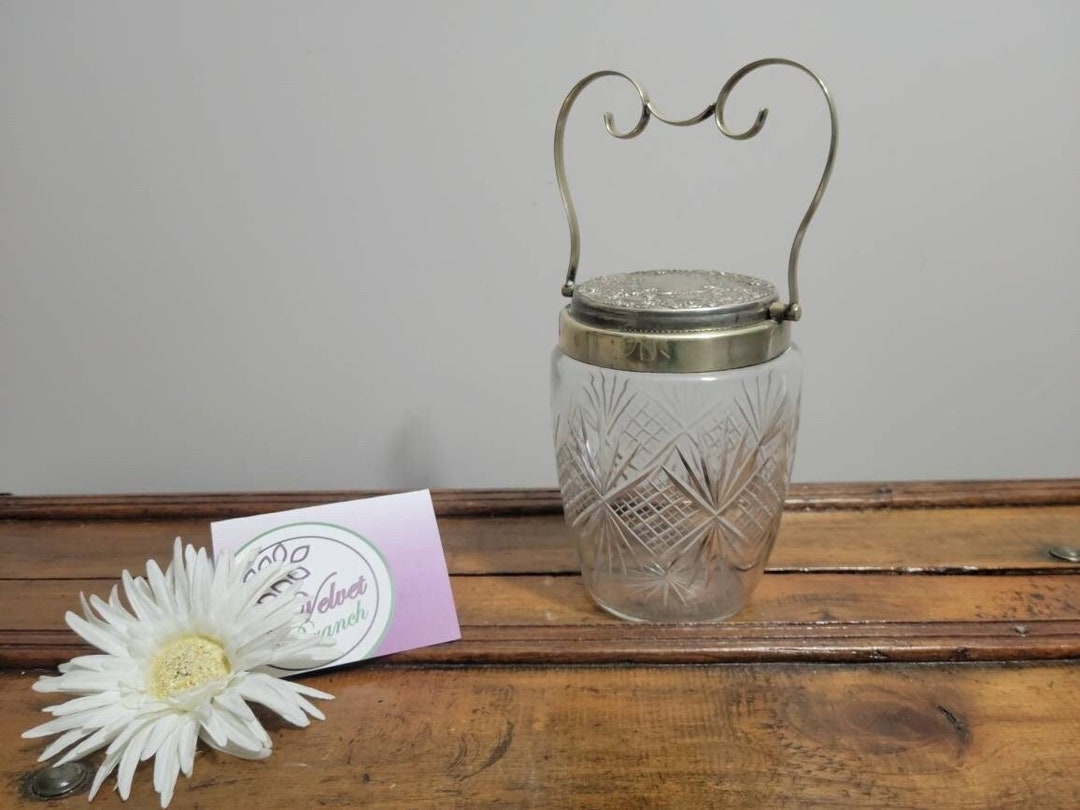 Antique Biscuit Jar Victorian Cut Glass and Silver Vintage Cookie ...