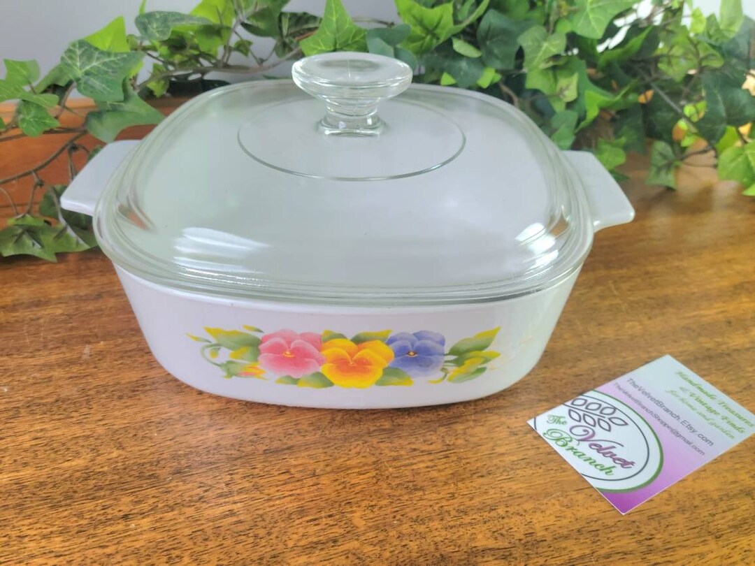 Vintage Pyrex Casserole Dish W/ Glass Lid Summer Blush Pattern. Pansies ...
